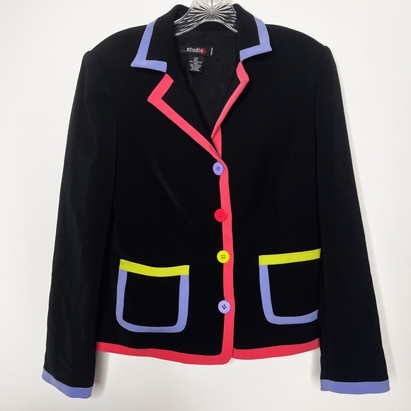 Vintage | Jackets & Coats | Vintage 8s Colorblock Blazer Size 0 Petite ...